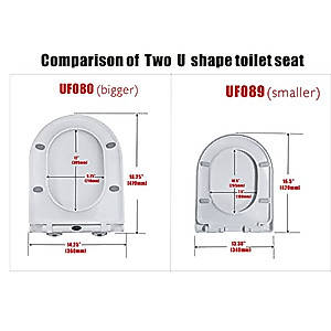 UF080 18.25" Elongated U Shape Toilet Seat Soft Close Quick Release UF Heavy Duty Bigger Cover White