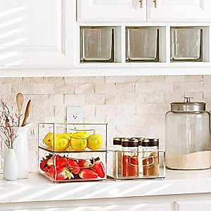 Qilinba Set Of 8 Stackable Pantry Organizer Bins, Clear Plastic Storage Bins for Home Edit Fridge Cabinet Organizing Storage Containers (4 Large and 4 Medium)