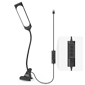 GARMESE LED Desk Lamp, Clip on Lamp for Home Office 5W Eye-Caring USB Light Gooseneck Lamp Dimmable 6 Brightness Levels 3 Color Temperatures Reading Lamp for Bed Headboard Black 5W