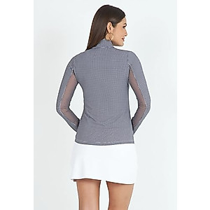 IBKUL Athleisure Wear Sun Protective UPF 50 Icefil Cooling Mini Check Long Sleeve Mock Neck - 10754 Black/White Mini Check L