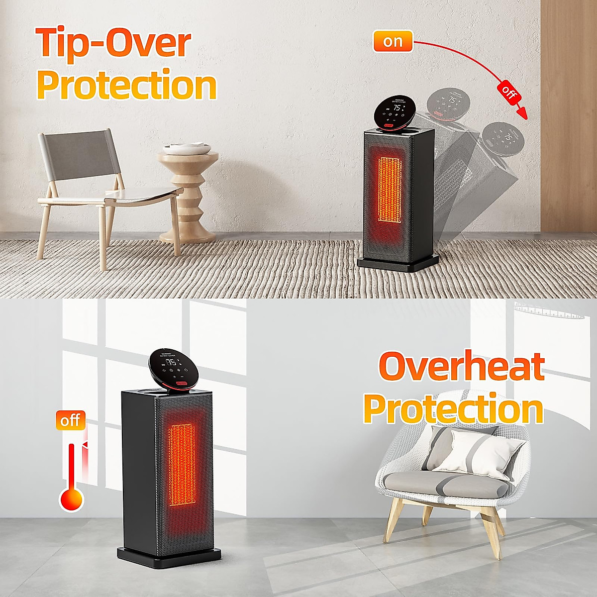 Space Heater,1500W Oscillating Heater for Indoor Use with ECO Thermostat,Remote,4 Modes and 24H Timer, TABYIK Portable Electric Heaters with 6 Protection for Small Room for Office