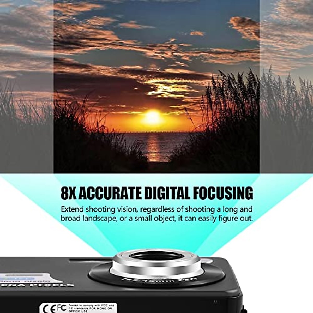 Nofaner Digital Camera, 8X Zoom Card Digital Camera 5 MP 2.7in LCD Display Maximum Support 32GB Memory Card Builtin Microphone Mini Digital Camera(Black)