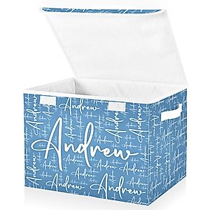 Steel Blue Custom Storage Bins with Lid Foldable Personalized Storage Basket Box with Handle Shelf Basket Closet Organizer for Book Office Home