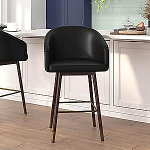 Flash Furniture Margo Commercial Grade Mid-Back Counter Stool - Black LeatherSoft Upholstery - Walnut Finish Beechwood Legs with Soft Bronze Accents - 26" Barstool