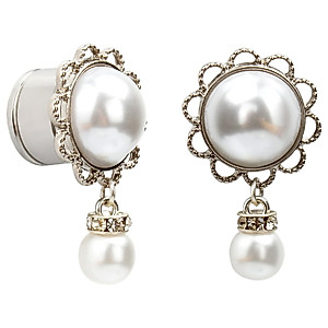 KUBOOZ Pearl Pendant Ear Piercing Jewelry Stainless Steel Tunnels and Plugs Ear Expander Reamer Guages 00g