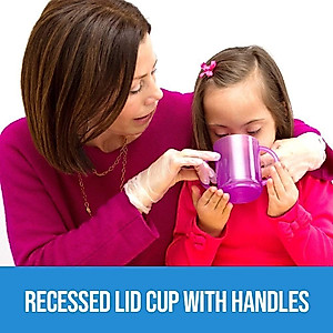 TalkTools Recessed Lid Cup with Handles - Leak Proof | Promotes Oral Motor Skills, Lip Closure, and Self Feeding | Alternative to Sippy Bottle | Food Grade Materials | Dishwasher Safe (Purple)