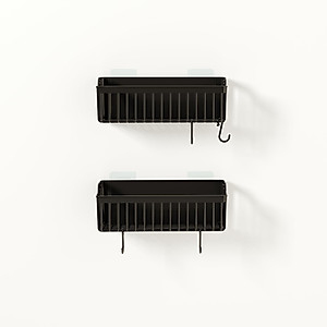 ATA HOME Shower Caddy Bathroom Shelves, Black Hanging Shower Organizer, 2-Pack Large Capacity No Drilling Easy Installation with Adhesive, Shower Shelf for Inside Shower ABS