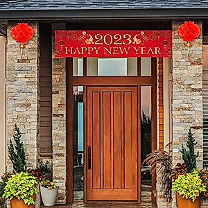 FEPITO 2023 Chinese New Year Decorations Happy Chinese New Year Banner Year of Rabbit Party Banner for Chinese Spring Festival Decorations Indoor Outdoor New Year Party Supplies
