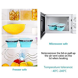 VIGIND Set of 4 Collapsible Foldable Silicone Food Storage Container, Leftover Meal Box With Airtight Plastic Lids For Kitchen, Bento Lunch Boxes-Microwave, Dishwasher and Freezer Safe