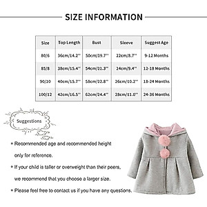 CoKate Infant Baby Girl Fall Winter Hooded Coat Sweet Rabbit Jackets Outerwear (Grey, 12-18 Months)