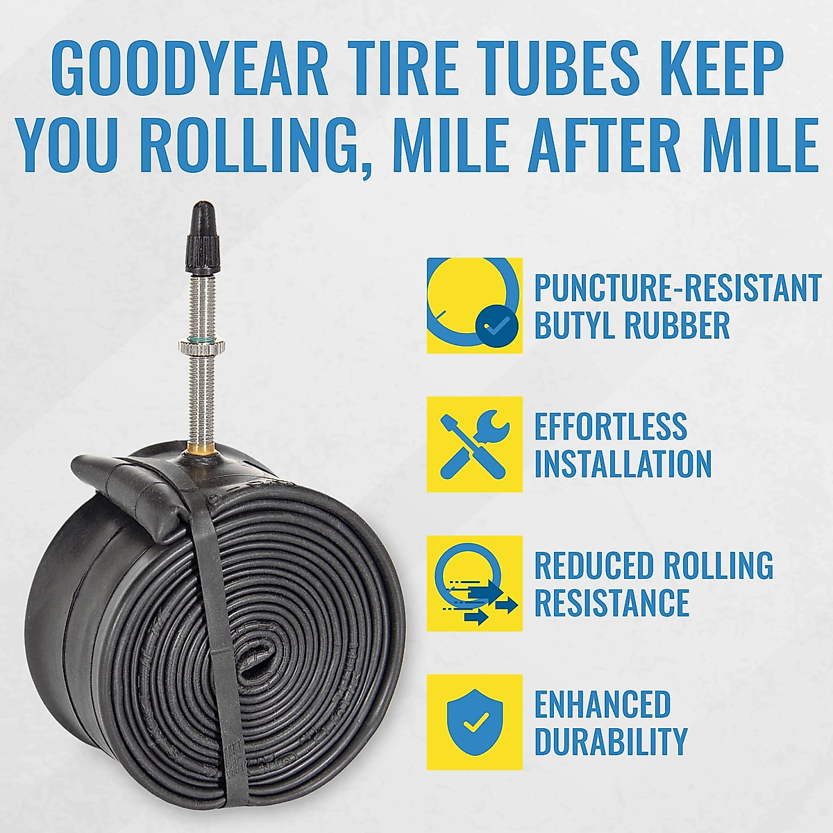 Goodyear 48mm Presta Valve Tube - 29 Inch Butyl Rubber - Durable Mountain Bicycle Tire Tube for Cycling - 29 x 2.1/2.4