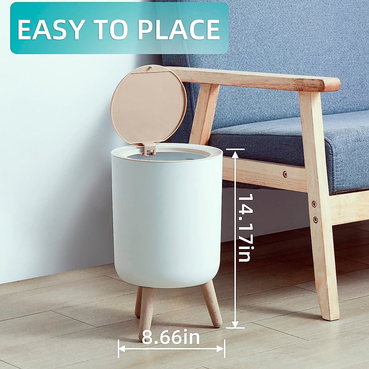 WDPUCHU Bathroom Trash Can with Lid,1.8 Gallon Modern Office Trash Can for Near Desk Bedroom Garbage Can Waste Basket with Push Top,Nordic Small Trash Bin for Living Room,Nursery,Dog Proof Trash Can