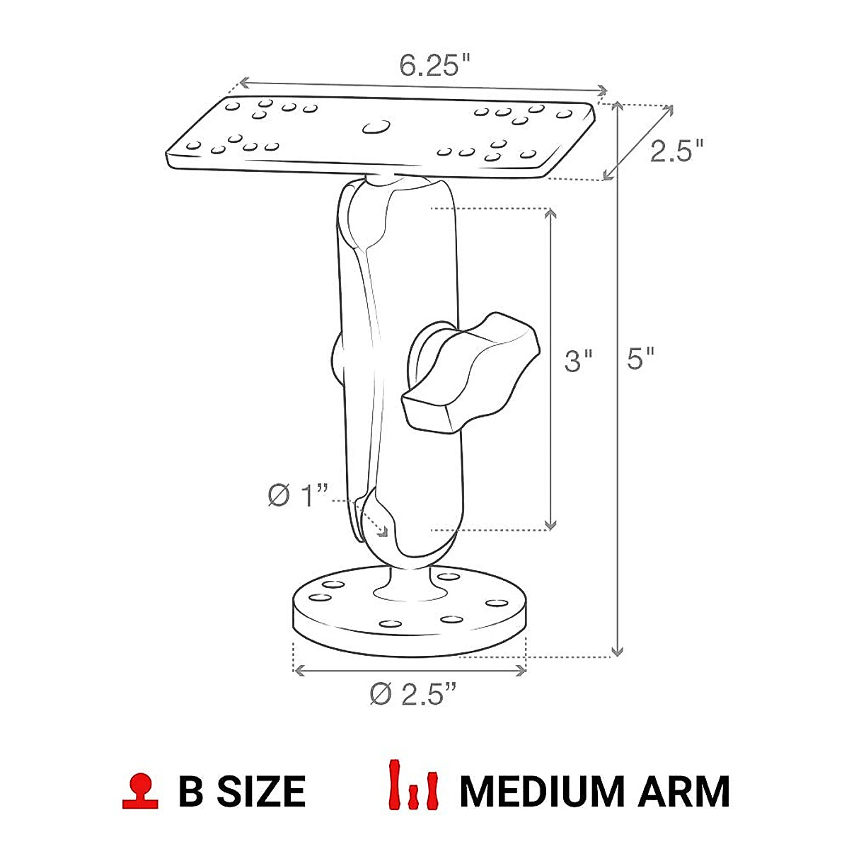 RAM Mounts Garmin Marine Electronic Mount RAM-B-111U with Medium Arm Compatible with Select Garmin Devices