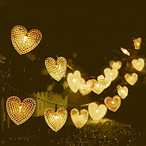 WONFAST Solar Heart String Lights, Waterproof 23ft 50LED Heart-Shaped 8 Mode Solar Starry Ambiance Lighting Christmas Fairy String Lights for Gardens Path Homes Wedding Party Decor (Warm White)