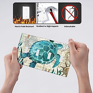 Sea Turtle Quad Toggle Light Switch Cover 4 Gang Decorative Wall Plate for Kids Girls Bedroom Kitchen Funny Room Decor 8" X 4.50"