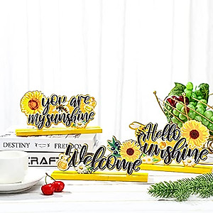 3 Pieces Sunflower wooden Table Centerpieces Sign Sunflower Table Sign Welcome wood Bee Centerpieces Table Decoration Rustic Hello Sunshine Sign Welcome Table Decoration Signs Art for Home Table Decor