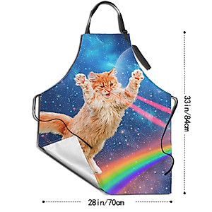 DZGlobal Space Cat Apron Funny Printed Unisex BBQ Apron Cooking Aprons Non-Fading Adjustable Neck Comfortable and Easy Care - Orange Cats