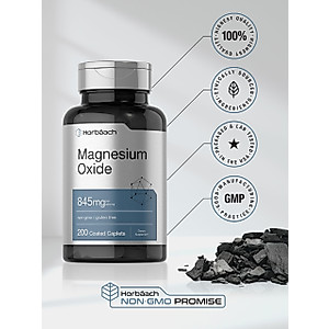 Horbäach Magnesium Oxide | 845 mg | 200 Coated Caplets | Vegetarian, Non-GMO, and Gluten Free Supplement