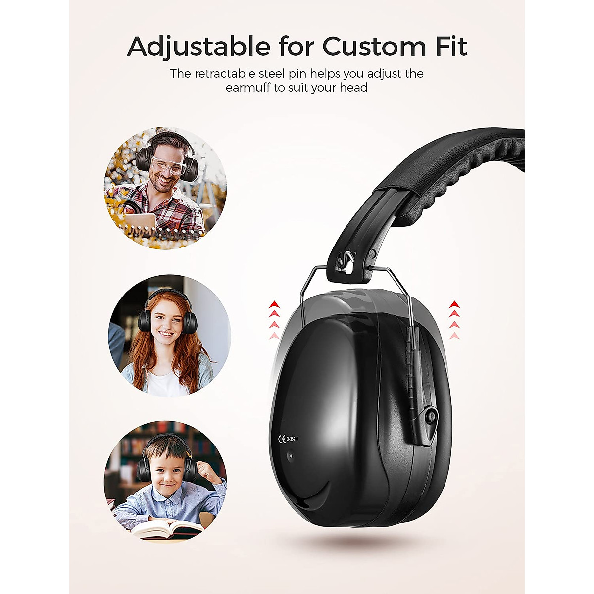 Wowteech Ear Protection Safety Muffs, NRR 28dB Earmuffs for Hearing Protection, with Padded Headband, Compact Foldable Defenders Shooting, Hunting, Mowing, Construction, a Carrying Bag, Black, Large