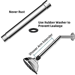 Hibbent All Metal 6 Inch Shower Head Extension Arm, Solid Brass Shower Arm Extension Shower Head Extender, Water Outlet Lowers Existing Shower Head-Lower Shower Head, Chrome Finish