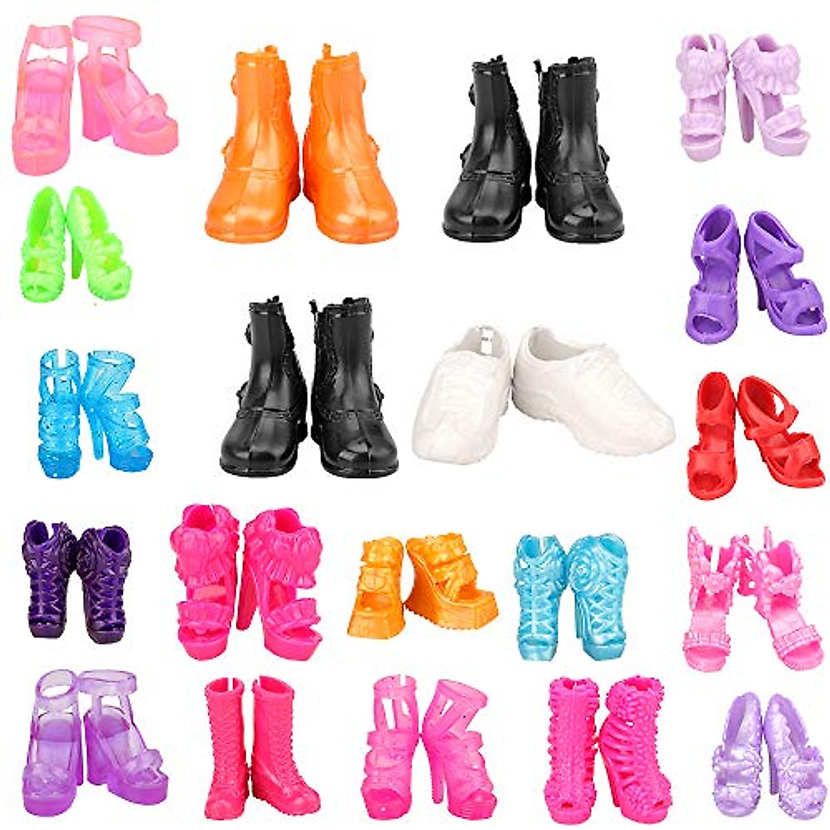 Miunana Lot 34 pcs Random Doll Clothes Shoes Set for 11.5 inch Doll, Includ 10 PCS Boy Doll Clothes + 5 Girl Clothes + 5 Girl Fashion Skirts + 4 Pairs for Boy Shoes + 10 Pairs of Girl Doll Shoes