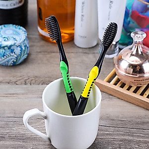 QIPEXEII 6 Pack Bamboo Charcoal Toothbrush Ultra Soft Bristled Adult Toothbrush Micro-Nano Manual Toothbrushes with 20,000 Soft Bristled