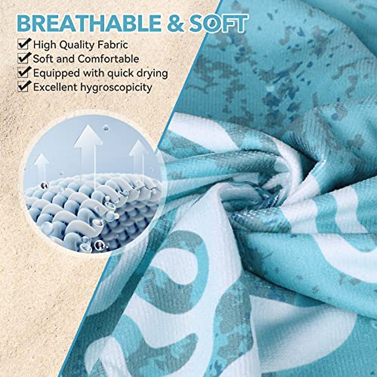 DECOMEN Beach Towel, Microfiber Beach Towels, Oversized Lightweight Quick Dry (73" x 35") Sand Proof, Absorbent, Compact, Beach Blanket, Lightweight Towel for The Swimming, Sports, Beach-Sea Turtle