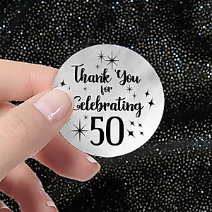 Black and Silver 50th Birthday Thank You Stickers - 1.75 in - 40 Labels