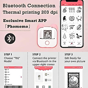 Peocryy Thermarote Mini Printer, Mini Pocket Printer, Bluetooth Mini Mobile Thermal Printer, Portable Bluetooth Inkless Printer Machine, Inkless Sticker Printer for Study, DIY Scrapbook