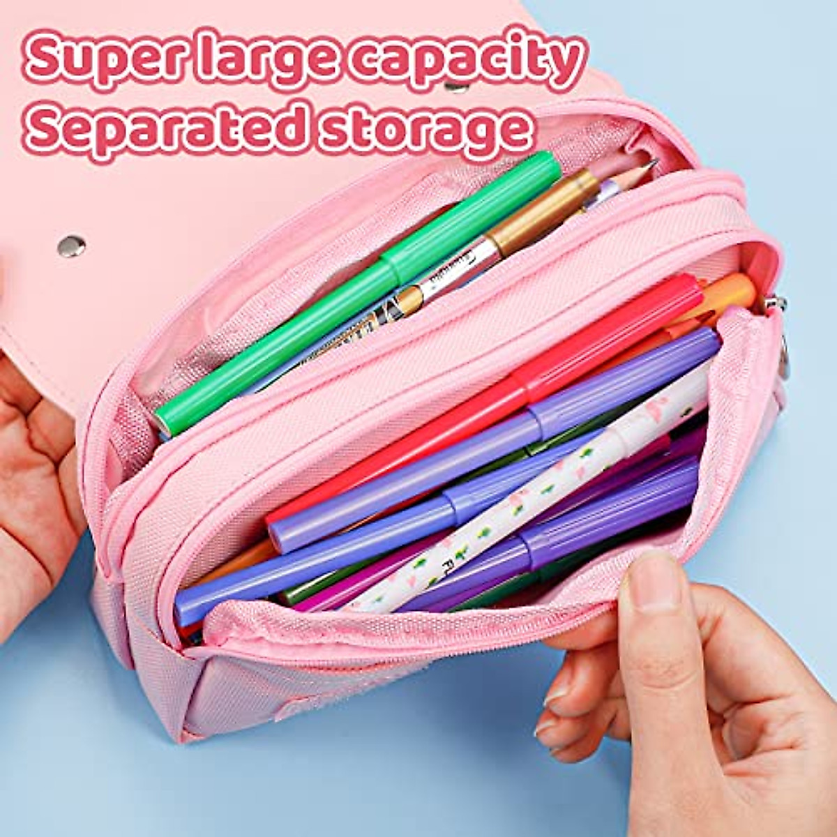 Teblacker 2 Pcs Cute Pencil Case with Handle, Kawaii Pencil Bag Large Pencil Pouch Pens Organizer Storage Bag with Stress Relief Doll for Girls Kids Teen School Supply