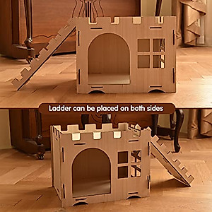 Extra Large Wooden Rabbit Castle with Ladder - Wood Cat Beds for Indoor Cats, Rabbit Hideout Bunny House Luxurious Small Animal Rest and Play House for Chinchilla Guinea Pig Hamster Hideout Habitat