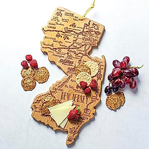 Totally Bamboo Destination New Jersey State Shaped Serving and Cutting Board, Includes Hang Tie for Wall Display