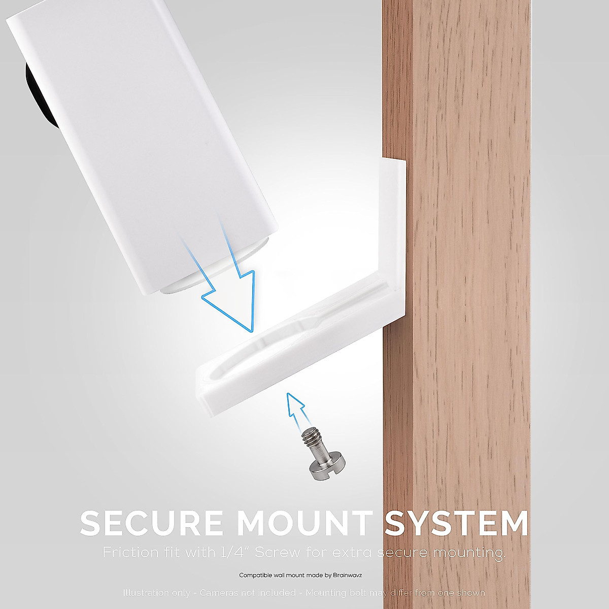 Screwless Tilted Wall Mount Kit Compatible with Wyze Cam Pan, VHB Stick On, Full Tilt & Pan Function, No Mess, No Drilling, Strong Adheasive Mount, Angled Down White by Brainwavz