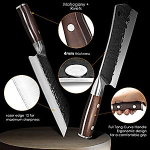 Full Tang 8 Inch Butcher Knife - Professional Hand Forged Heavy Duty Kitchen Chef Knife Meat Cleaver - German High Carbon Stainless Steel Kitchen Chef Knives for Home & Restaurant,Best Gifts