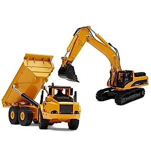 Top Race Construction Toys Set - Metal Excavator Toy, Dump Truck Toy for Kids - Realistic Toy Trucks with Moving Parts for Indoor, Outdoor Play - Durable Construction Vehicles for Boys and Girls