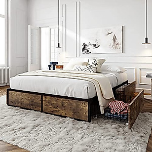 SHA CERLIN Full Size Bed Frame with Storage, Platform Bed with 4 Extra Large Storage Drawers on Wheels, Mattress Foundation, Strong Metal Slat Support, No Box Spring Needed, Easy Assembly