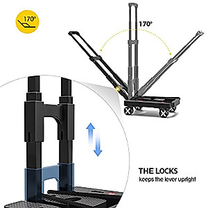 Folding Hand Truck Dolly, Yolid Foldable Luggage Cart with 360° Rotate Wheels and Elastic Ropes, Portable Flatbed Cart Collapsible Hand Truck for Moving, Luggage, Travel, Shopping, Office Use