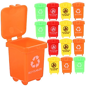 60 Pcs Mini Trash Can Trash Cans Photo Prop Trash Classification Toy Lovely Garbage Trash Cans Small House Garbage Can Model Trash Can Plaything Miniature Garbage Bin Model