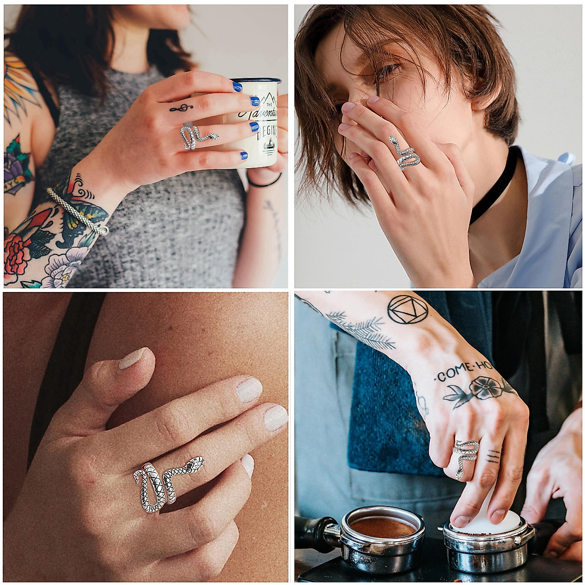 Sllaiss 925 Sterling Silver Snake Ring for Women White Gold Plated Vintage Punk Rings Adjustable Open CZ Animal Snake Finger Ring Jewelry