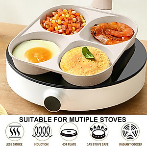 JUSTUP 4-Cup Egg Pan Nonstick,Granite Egg Frying Pan with Heat-Resistant & Cook-Safe Handle,Versatile Breakfast Skillet for Breakfast,Omelet Pan Suitable For Gas Stove & Induction Cooker (White)