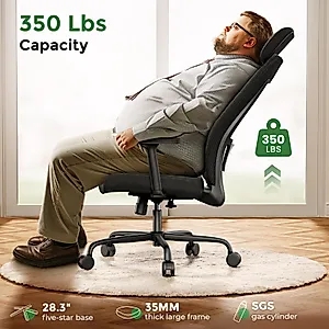 Ergonomic Office Chair 350LBS Capacity - 90-135° Any Angle Tilt Lock High Back Computer Desk Chairs, with Adjustable Lumbar Support, PU Armrests, Big Headrest for All Day Comfortable Sitting