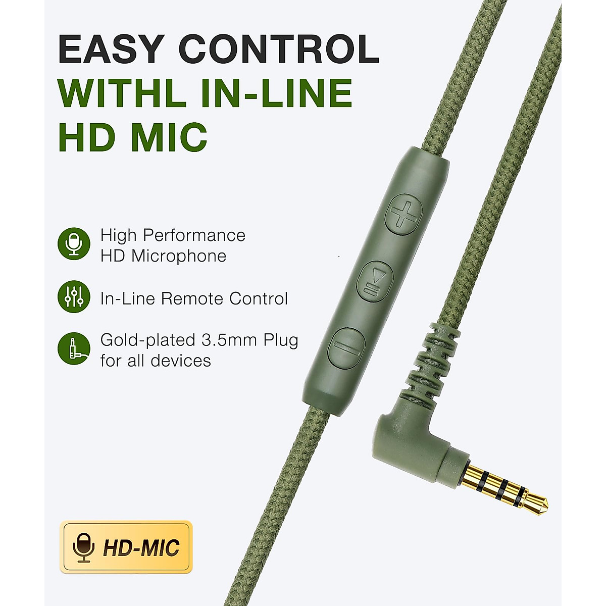 rockpapa Camo Wired Headphones with Microphone, Lightweight Foldable Stereo Bass Headphones with No-Tangle Cord & 3.5mm Jack for Adult/Kid, Laptop Airplane Chromebooks Green Camouflage