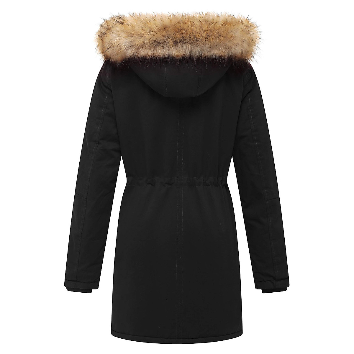 WenVen Women's Winter Padded Coat Canvas Hooded Military Jacket (Black, 2XL)