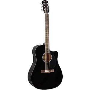 Fender CD-60SCE Solid Top Dreadnought Acoustic-Electric Guitar - Black Bundle with Hard Case, Instrument Cable, Tuner, Strap, Strings, Picks, and Austin Bazaar Instructional DVD