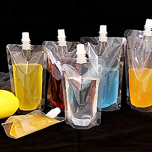 VEIREN 50 Pack Plastic Spout Pouches Reusable Clear Stand Up Concealable Liquid Drinking Flasks Portable Wine Liquor Milk Beverage Jelly Coffee Water Bag for Home Travel Party Wedding Supplies, 200ml
