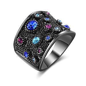 Mytys Black Statement Rings for Women Colorful Crystal Setting Ring Size 8