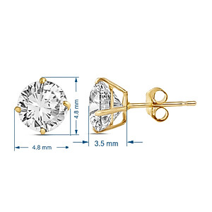 Jewelili Stud Earrings with Cubic Zirconia 5MM in 10K Yellow Gold