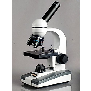 AmScope M148C-E Compound Monocular Microscope, WF10x and WF25x Eyepieces, 40x-1000x Magnification, LED Illumination, Brightfield, Single-Lens Condenser, Plain Stage, 110V or Battery-Powered, Includes 0.3MP Camera and Software