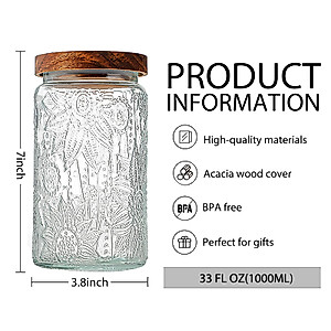 LODIKE 35oz/1000ml Glass Storage Jars with Nature Wood Lids, Airtight Food Storage Containers for Kitchen Organization, Large Capacity for Cookie, Pasta, Sugar, Flour, Cereal - Set of 2 （sunflower）