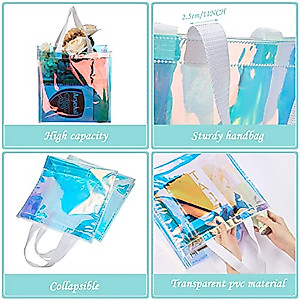 Saintrygo 20 Pack Clear Tote Bags 12 x 12 x 6, PVC Plastic Tote Bag With Handles for Work Beach Lunch Sports, Concerts (Laser Color)